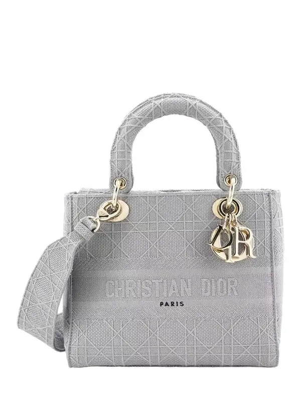 Dior Lady D-lite Medium Satchel Cannage Embroidered - Grey