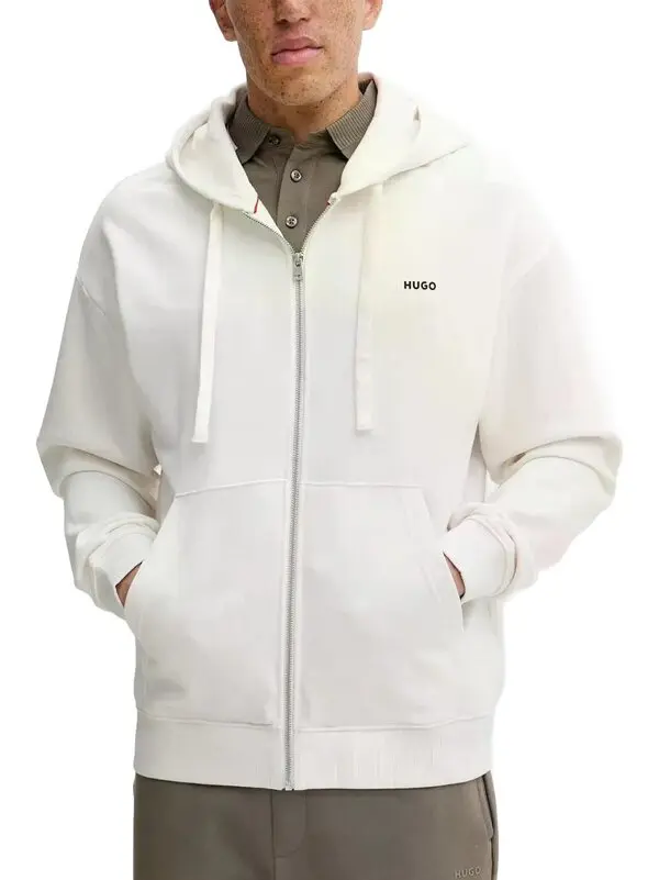Hugo Logo Zip Up Hoodie - White