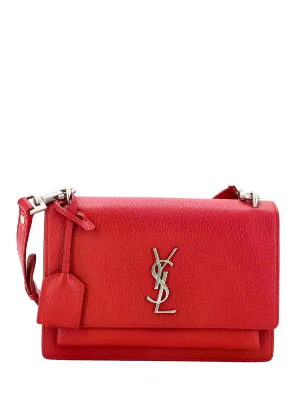 Saint Laurent Sunset Satchel Leather Medium Crossbody Bag - Red
