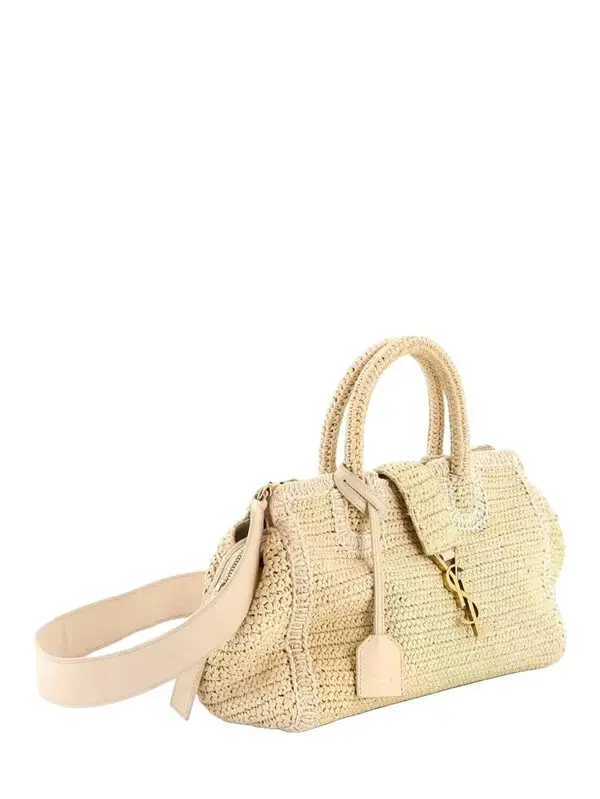 Saint Laurent Monogram Cabas Downtown Raffia And Leather Baby Tote Bag - Neutrals