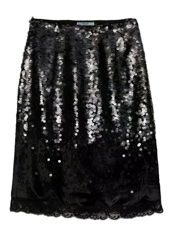 Prada Sequin-embellished Straight Skirt - Black