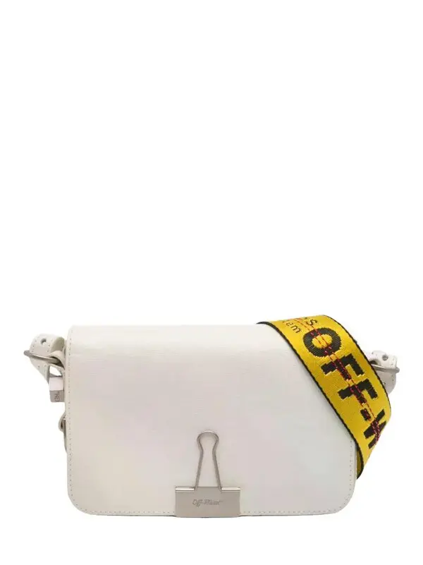 Off-White 2019-2021 Mini Leather Binder Clip Flap Crossbody Bag - White