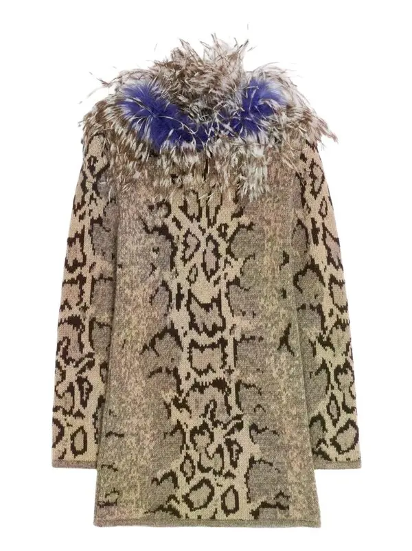 Valentino Garavani Feather-trimmed Animal-print Dress - Neutrals
