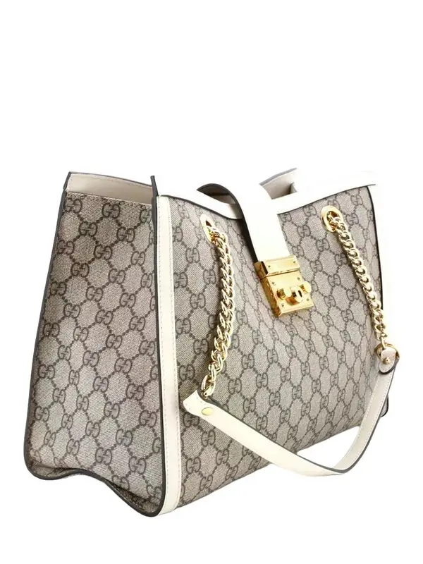 Gucci Padlock Chain Gg Coated Canvas With Leather Medium Tote Bag - Neutrals