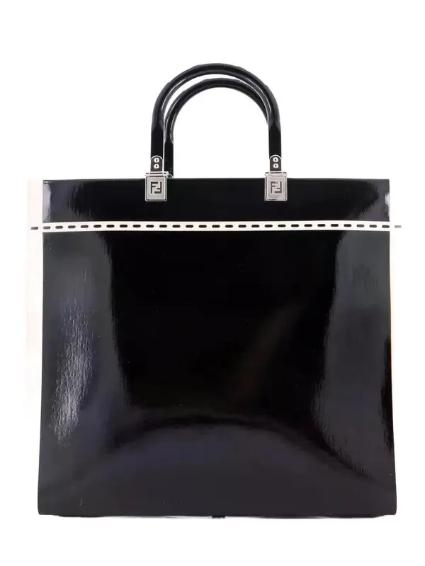 Fendi Sunshine Shopper Patent Medium Tote Bag - Black