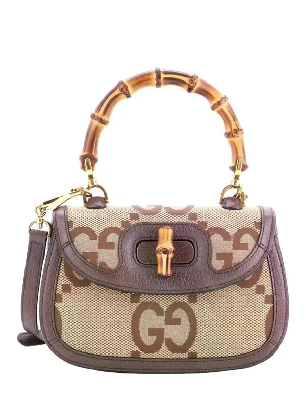 Gucci Bamboo 1947 Top Handle Bag Jumbo Gg Canvas Small Satchel - Brown