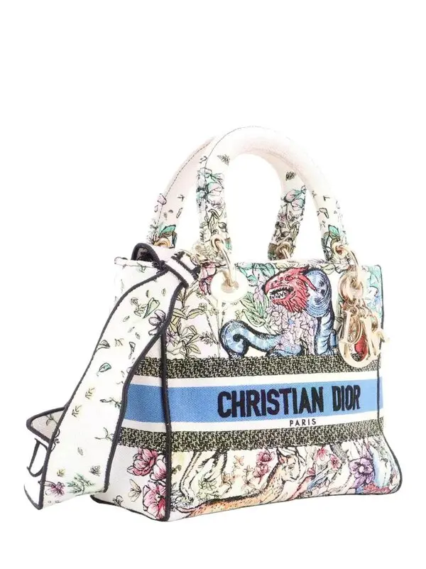 Dior Lady D-lite Bag Embroidered Canvas Medium Satchel - Multicolour