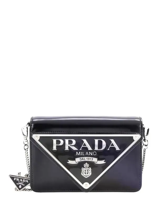 Prada Maxi Triangle Logo Chain Flap Bag - Black