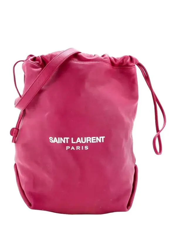Saint Laurent Teddy Leather Large Bucket Bag - Pink
