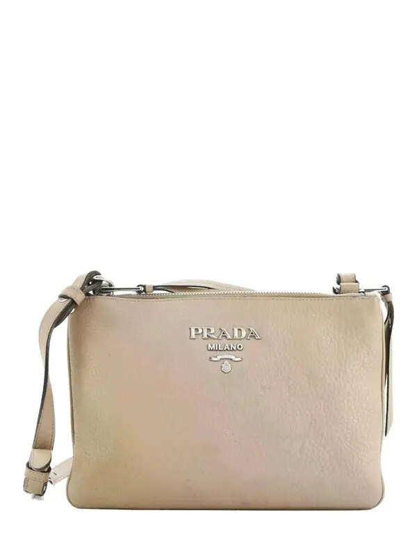 Prada Double Zip Vitello Daino Small Crossbody Bag - Neutrals