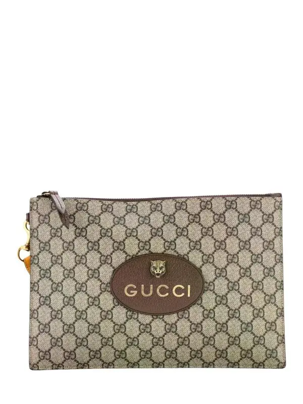Gucci Neo Vintage Wristlet Pouch Gg Coated Canvas - Brown