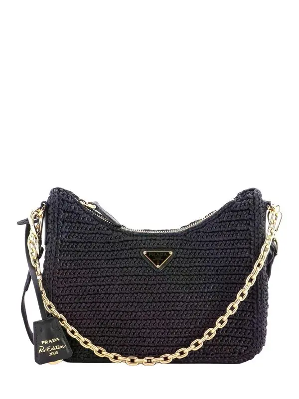 Prada Re-edition 2005 Raffia Shoulder Bag - Black