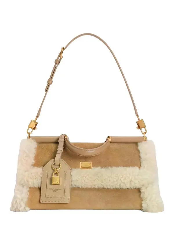 Dolce & Gabbana Top-handle Tote Bag With Shearling Trim - Neutrals