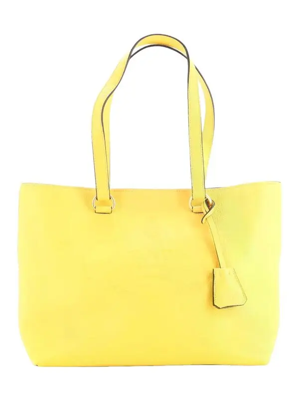 Prada Embossed Logo Vitello Daino Medium Tote Bag - Yellow