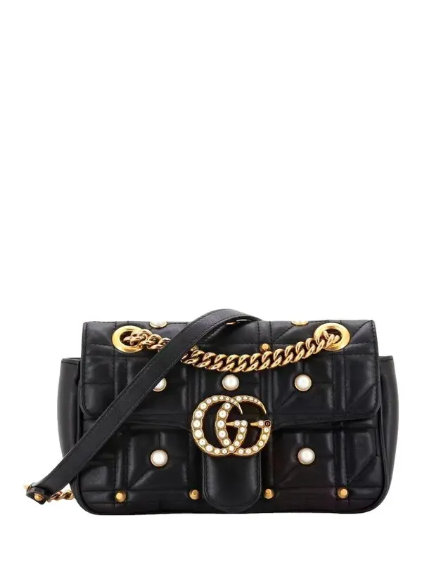 Gucci Gg Marmont Flap Bag Embellished Matelassé Leather Mini Shoulder Bag - Black