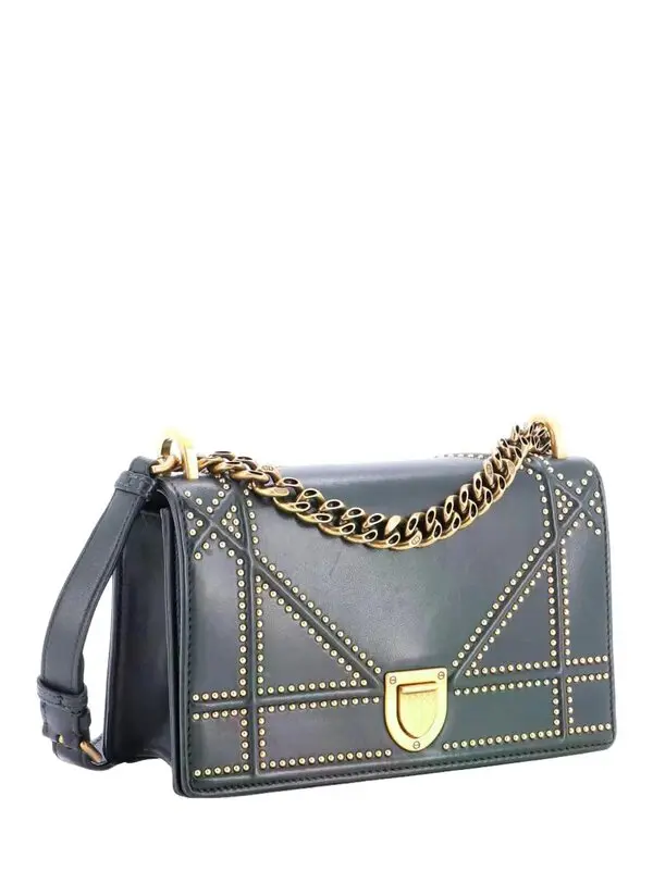 Dior Diorama Flap Bag Studded Leather Small Shoulder Bag - Green
