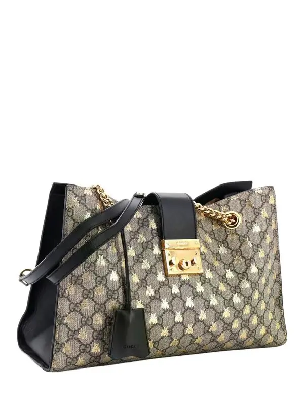 Gucci Padlock Chain Printed Gg Coated Canvas Medium Tote Bag - Black