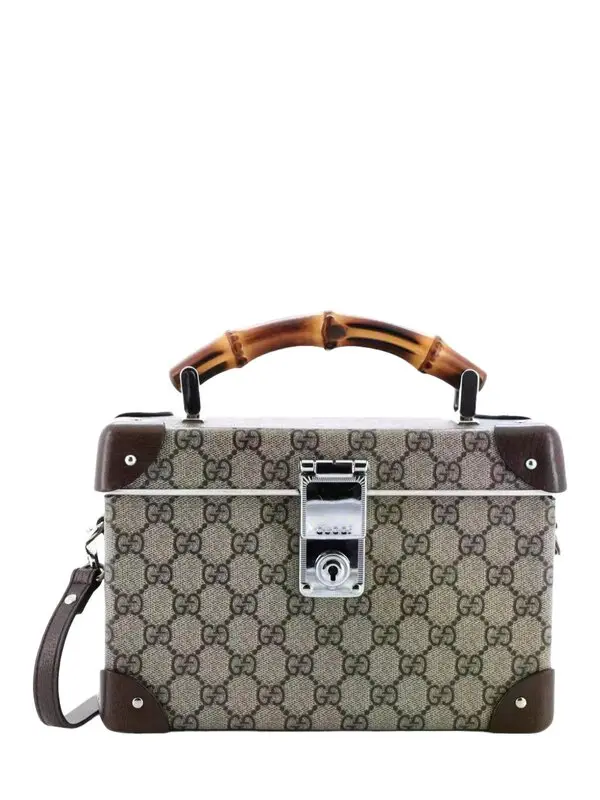 Gucci Bamboo Globe-trotter Vanity Case Gg Coated Canvas Satchel - Brown