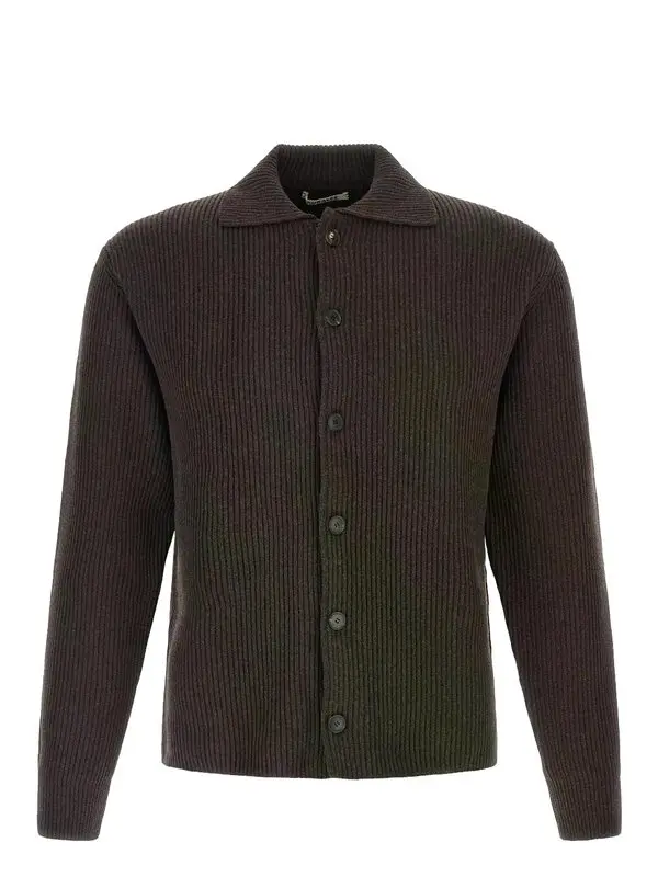 Auralee Ribbed Point-collar Cardigan - Brown