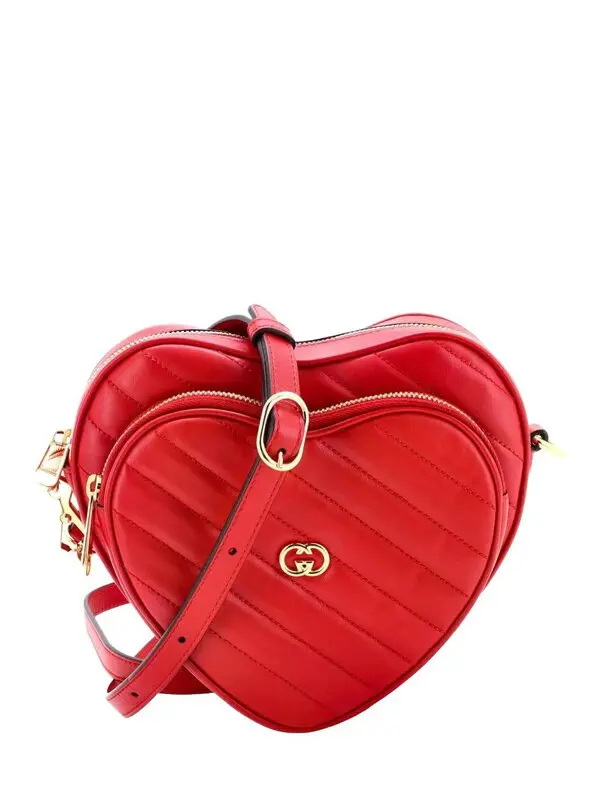 Gucci Interlocking G Heart Quilted Mini Shoulder Bag - Red