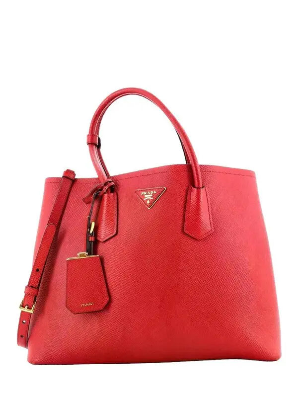 Prada Cuir Double Saffiano Leather Medium Tote Bag - Red