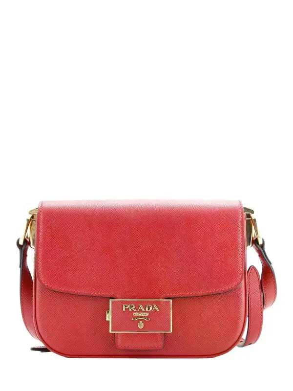 Prada Embleme Flap Bag Saffiano Leather Small Shoulder Bag - Red