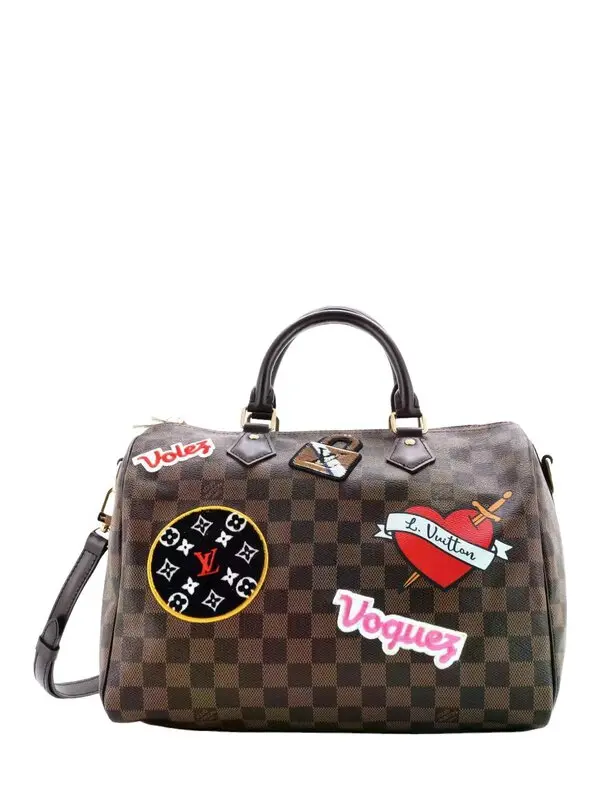 LOUIS VUITTON Speedy Bandouliere Bag Limited Edition Patches Damier 30 Satchel - Brown