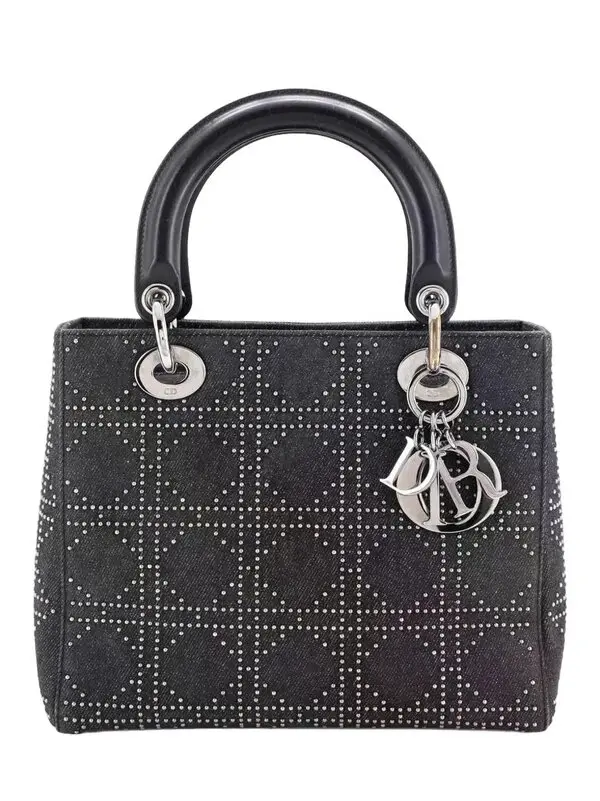 Dior Lady Studded Denim Satchel - Grey