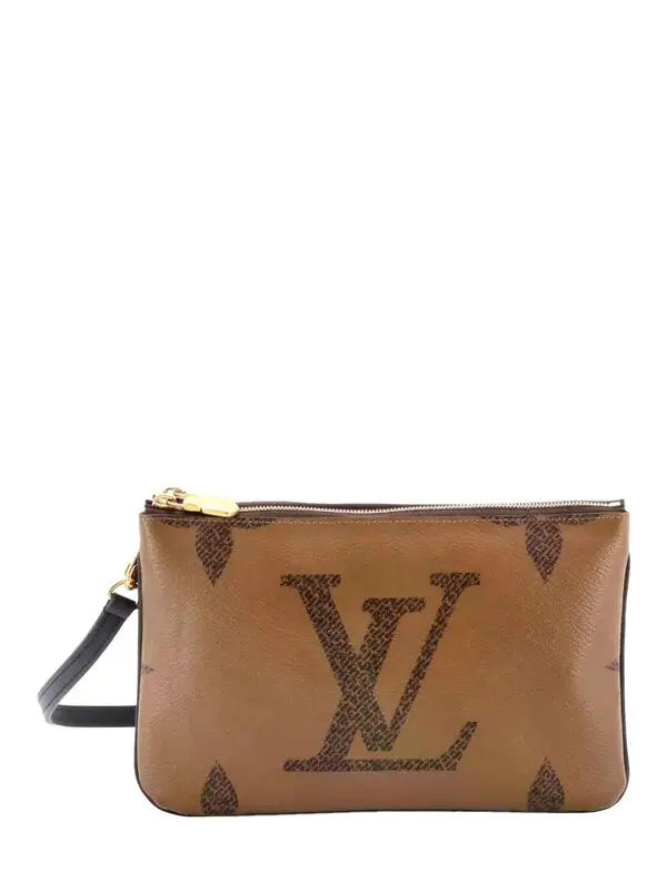 LOUIS VUITTON Double Zip Pochette Reverse Monogram Giant Clutch - Brown