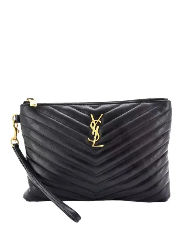 Saint Laurent Monogram Matelasse Chevron Leather Wristlet Pouch - Black