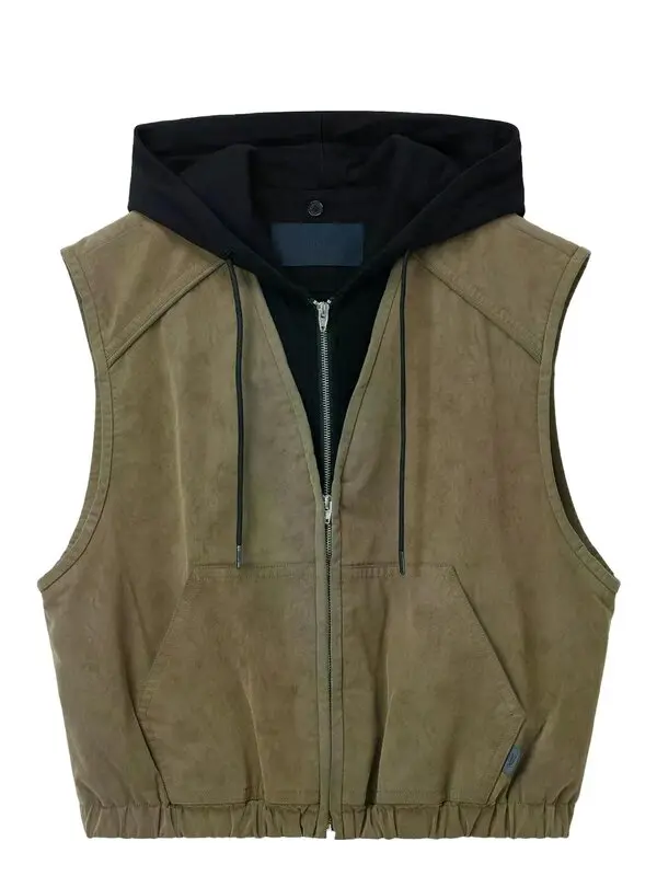 JUUN.J Hooded Zip-up Gilet - Green
