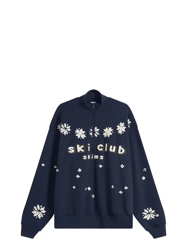 SKIMS X Cpfm Cotton Fleece Quarter Zip - Navy Ski Club Print