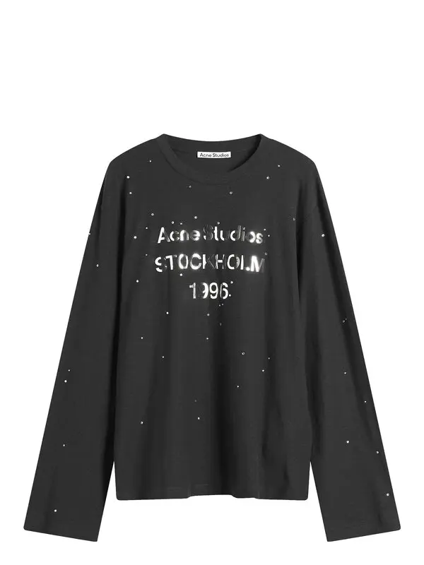 Acne Studios Edden Rhinestone Long Sleeve Top - Black