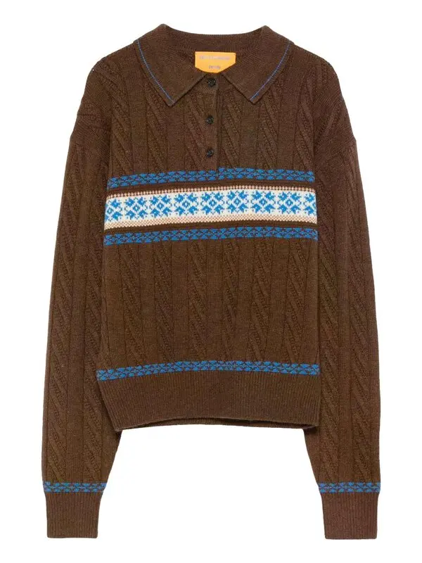 Guest In Residence Cable-knit Patterned Polo Top - Brown