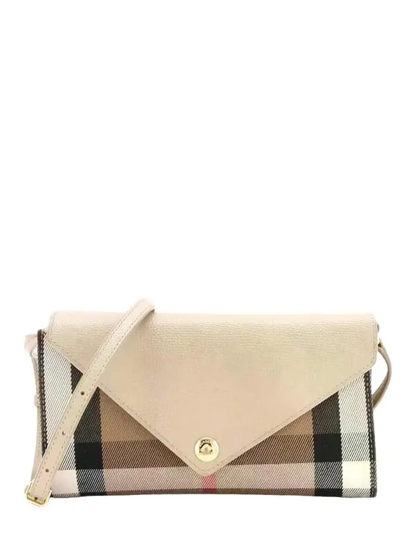 Burberry Hannah Envelope Wallet On Strap Leather And House Check Canvas Crossbody Bag - Brown