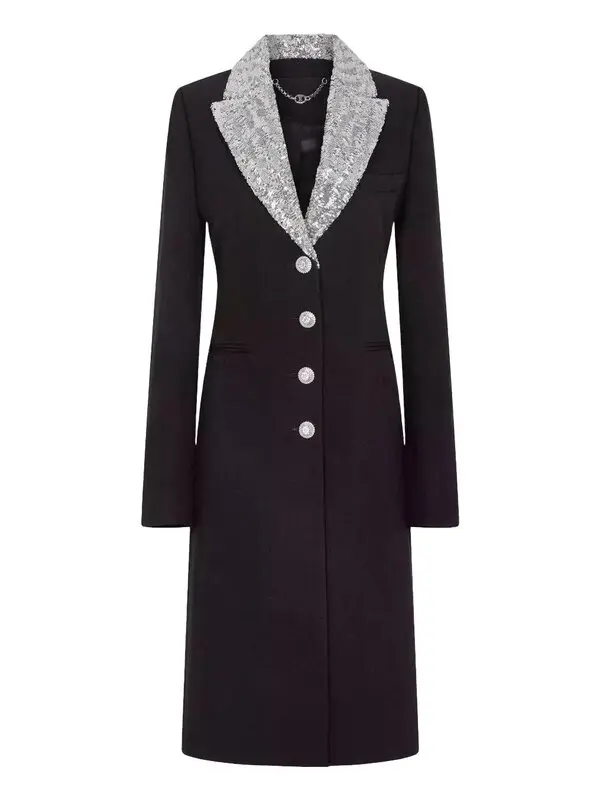 Rabanne Sequin-collar Wool Coat - Black