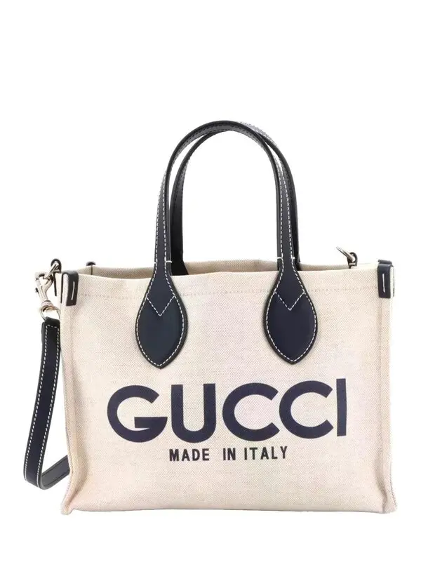 Gucci Logo Shopper Tote Printed Canvas Small Shoulder Bag - Blue