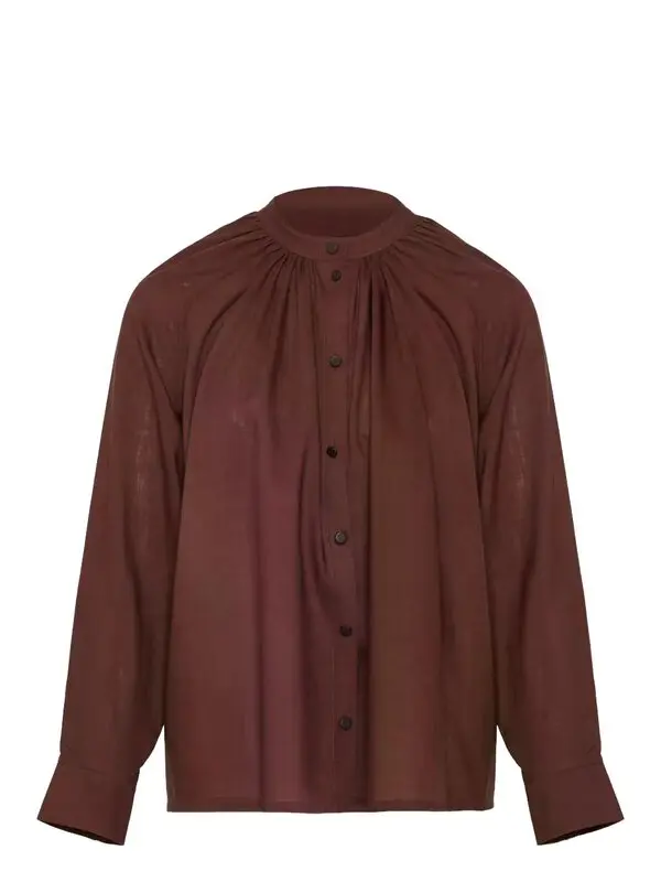 YVES SALOMON Pleated-neck Shirt - Brown