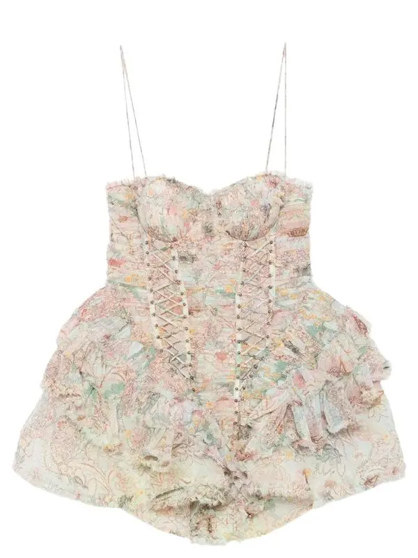 Zimmermann Ruffled Lace-up Mini Dress - Neutrals