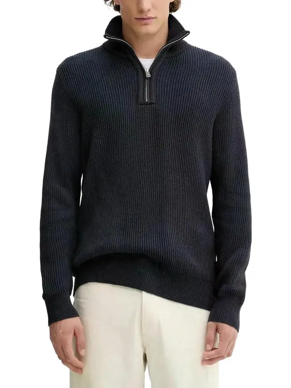 Marc O'polo Zip-neck Cotton-blend Sweater - Blue