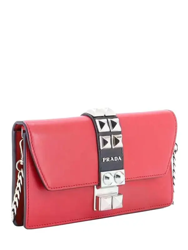 Prada Elektra Wallet On Chain Studded Leather Clutch - Red