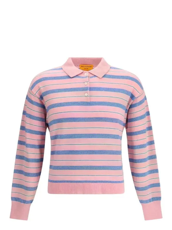 Guest In Residence Striped Three-button Polo Shirt - Pink