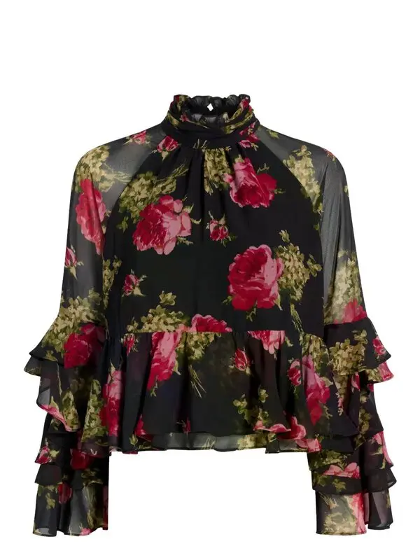 Cinq À Sept Skylah Ruffled Floral Blouse - Black