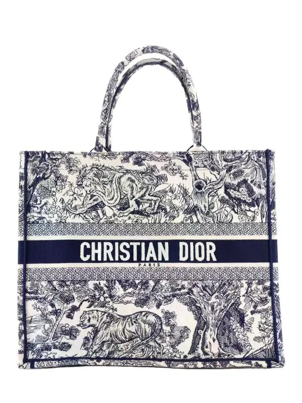 Dior Embroidered Canvas Large Tote Bag - Blue