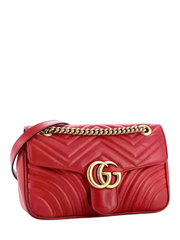 Gucci Gg Marmont Flap Bag Matelasse Leather Medium Shoulder Bag - Red