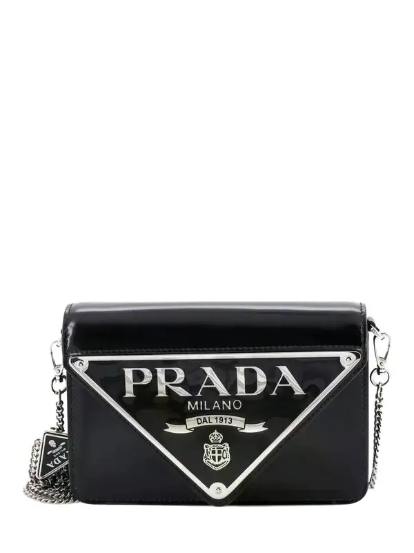 Prada Maxi Triangle Logo Chain Flap Bag - Black