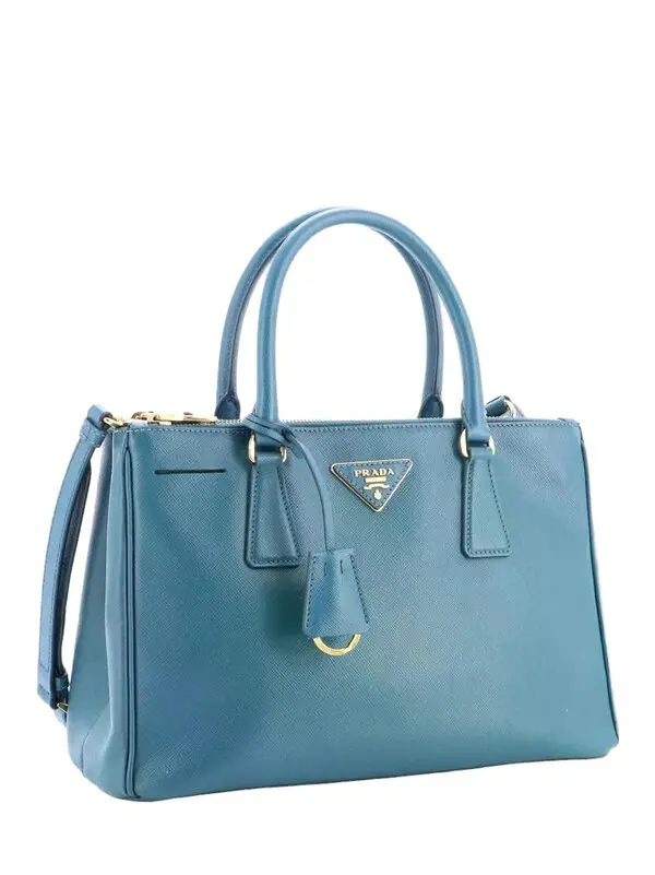 Prada Double Zip Lux Saffiano Leather Small Tote Bag - Green