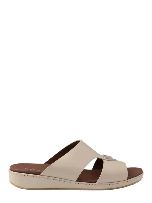 Prada Enameled Triangle Leather Slides - Neutrals