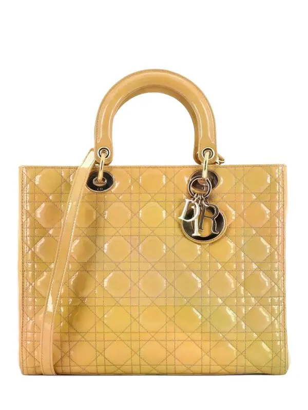 Dior Lady Bag Cannage Quilt Patent Large Satchel - Neutrals