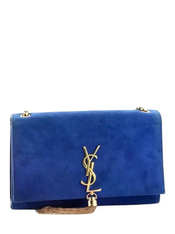 Saint Laurent Monogram Tassel Suede Crossbody Bag - Blue